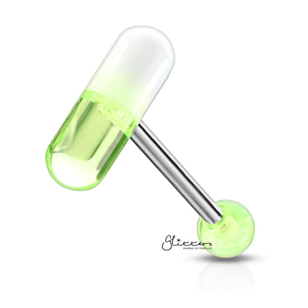 Body Piercings | Green Acrylic 2-Color Pill Tongue Barbell | Glitters
