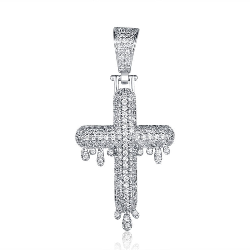 Iced Out Drip Cross Pendant - Silver | Hip Hop Pendant | Glitters